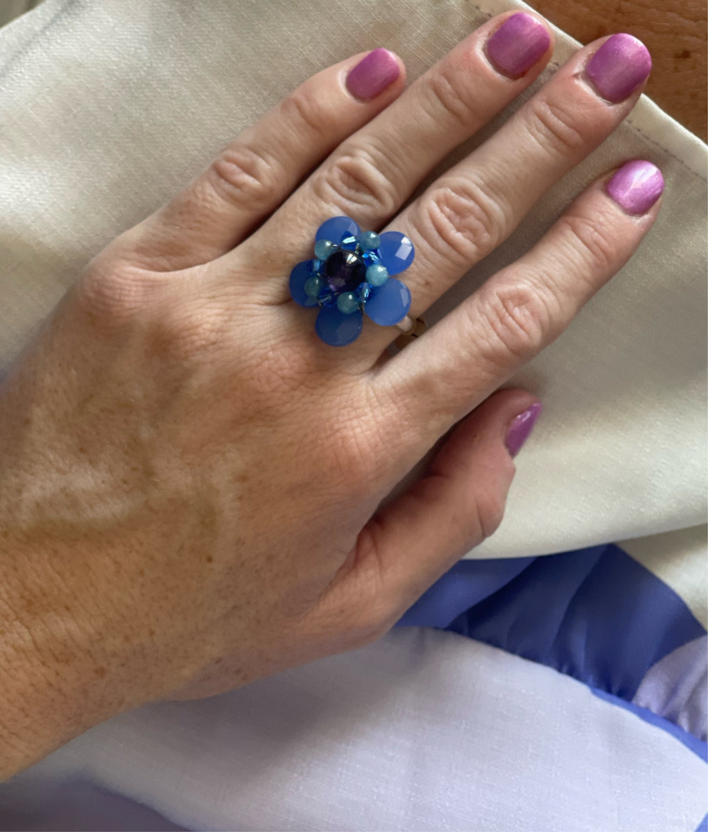 Anillo flor Azul Rey 5 pétalos – Montse La Bonita